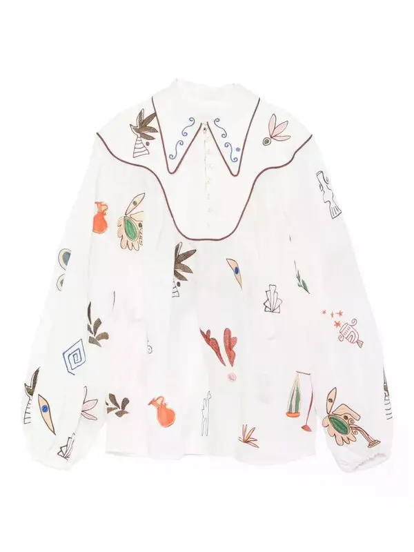 ALEMAIS Mina Collar Graphic Blouse - White