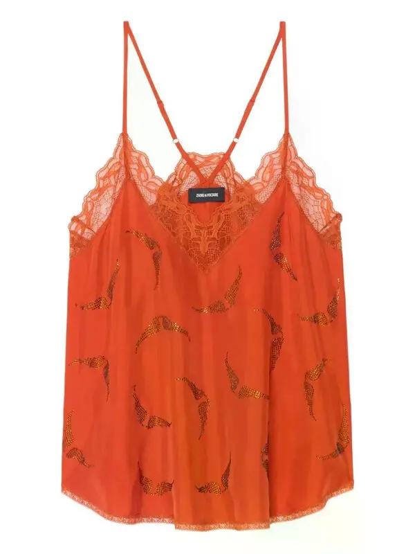 Zadig&Voltaire Christy Lace Strass Top - Orange