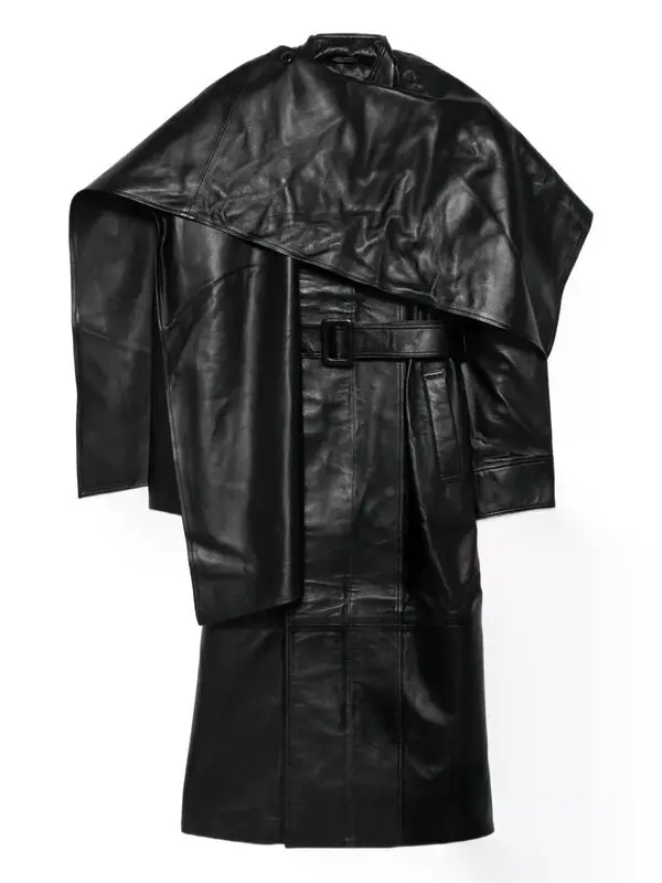 DUCIE Nina Wrap Around Leather Coat - Black