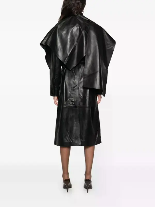 DUCIE Nina Wrap Around Leather Coat - Black
