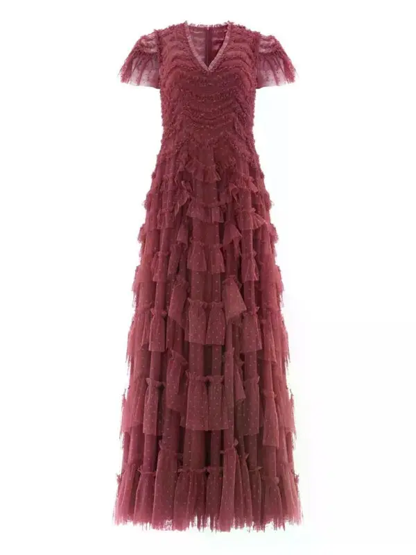 NEEDLE & THREAD Aviana Ruffled V-neck Maxi Dress
