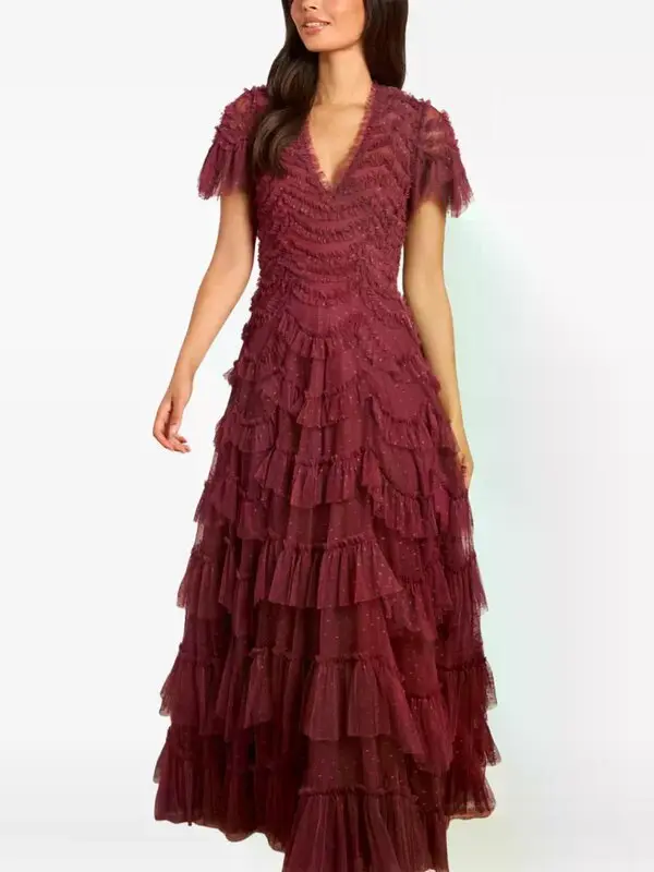 NEEDLE & THREAD Aviana Ruffled V-neck Maxi Dress