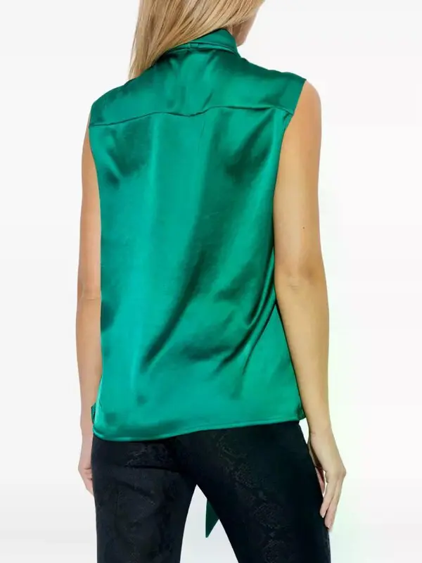 Versace Sleeveless Satin Blouse With Lavallière Collar And Medusa Hardware - Green