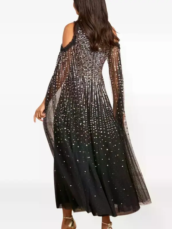 NEEDLE & THREAD Moonlight Cape-detail Midi Dress - Black