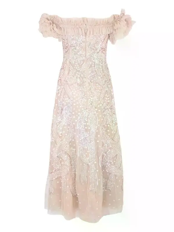 NEEDLE & THREAD Sequin-embellished Off-shoulder Midi Dress