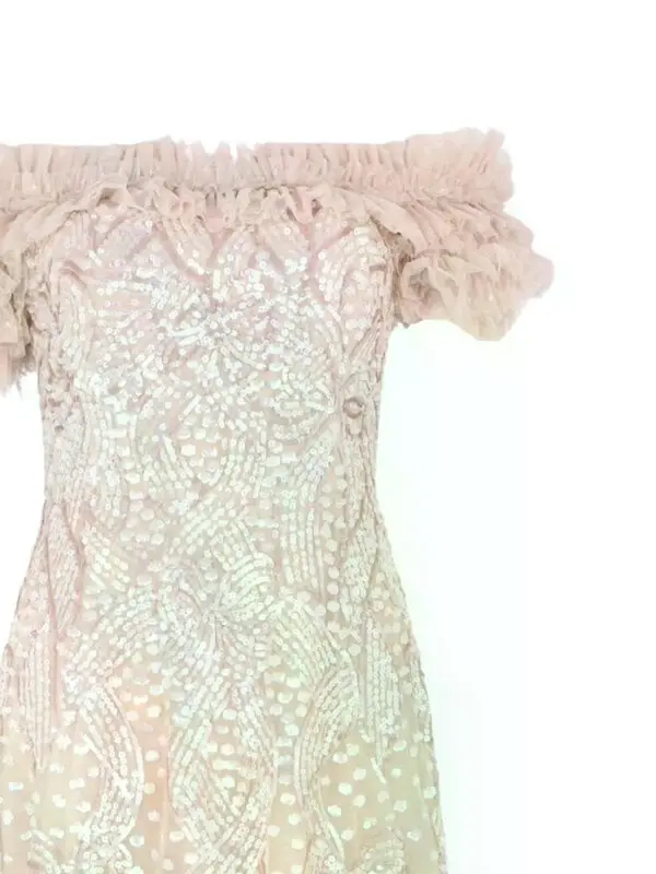 NEEDLE & THREAD Sequin-embellished Off-shoulder Midi Dress