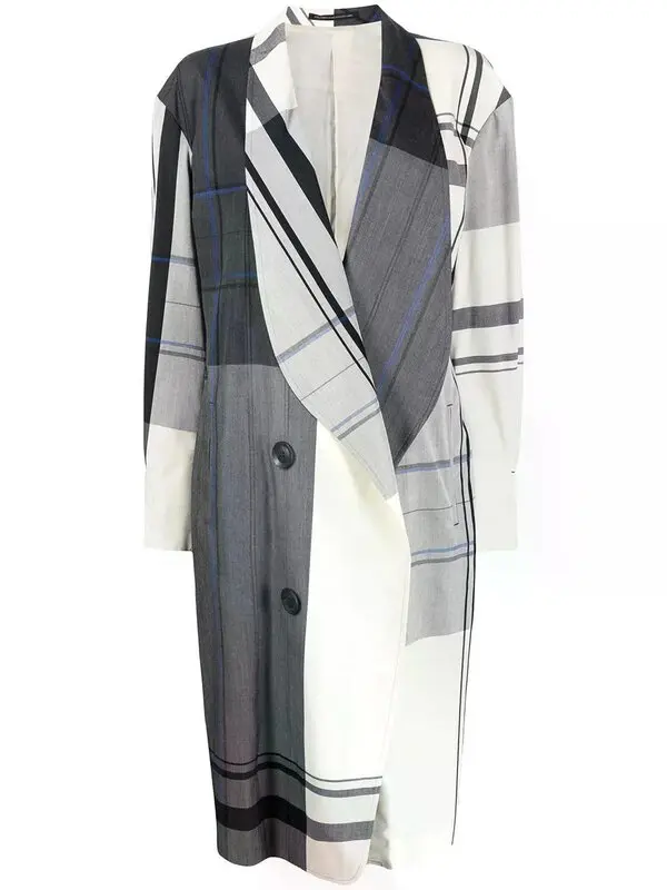 Y’s Check Print Single-breasted Coat - Multicolour