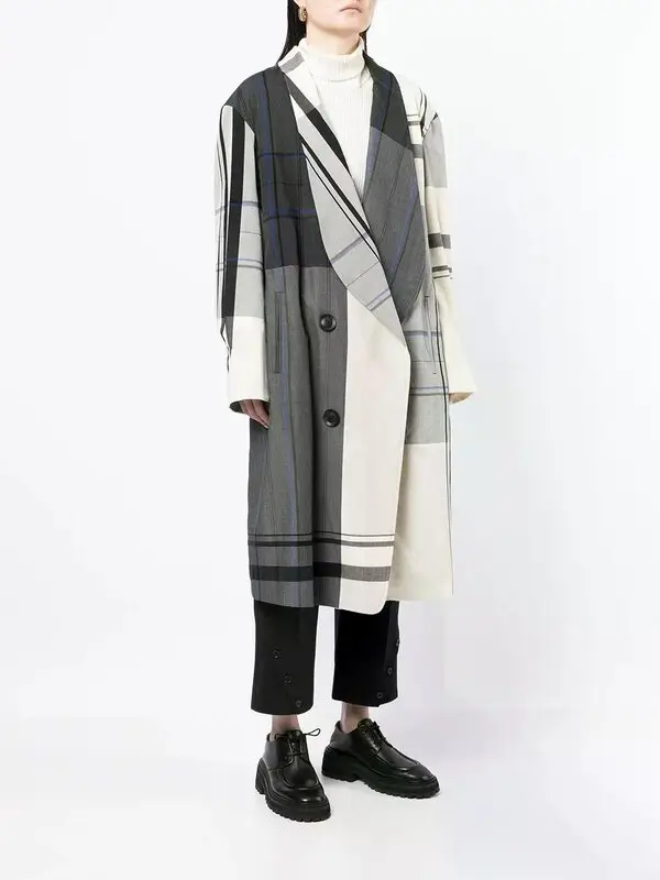 Y’s Check Print Single-breasted Coat