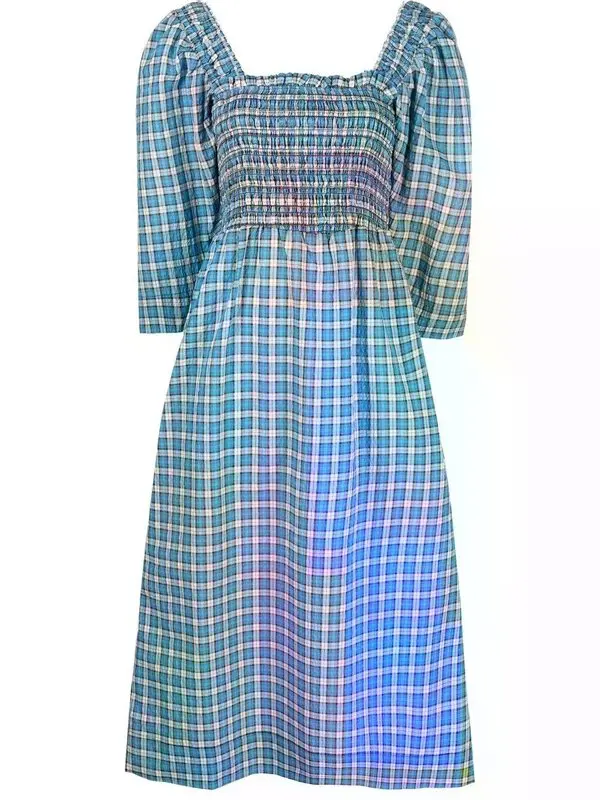 GANNI Seersucker Checked Midi Dress