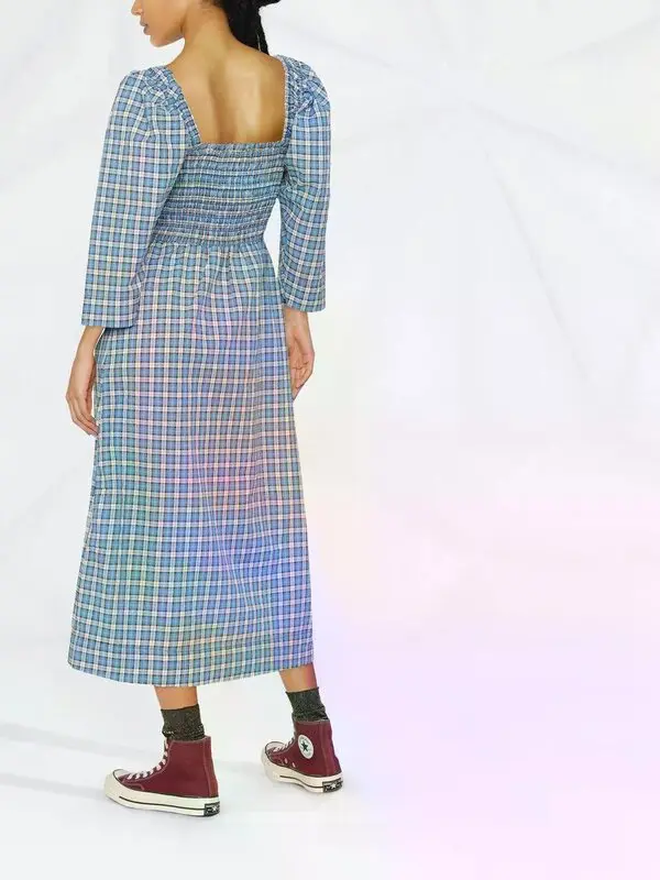 GANNI Seersucker Checked Midi Dress