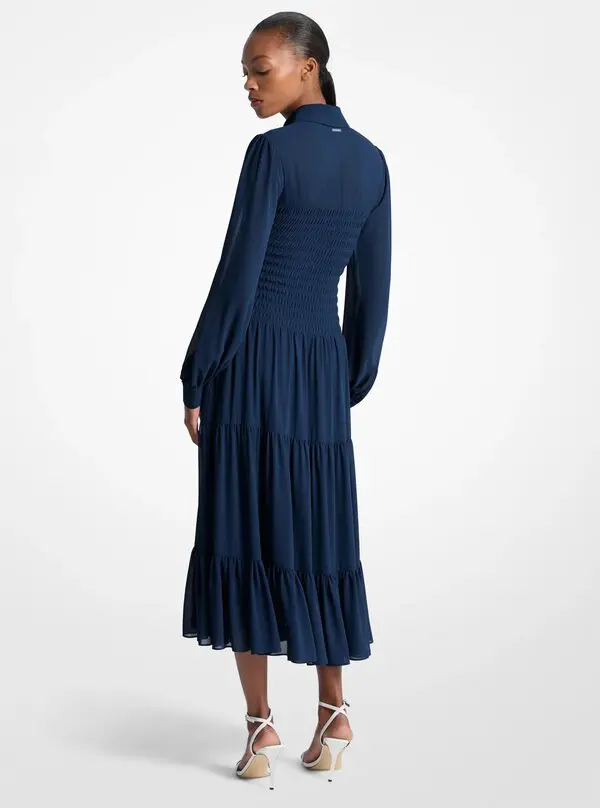 Michael Kors Smocked Georgette Shirtdress