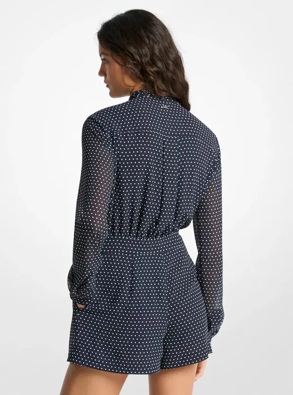 Michael Kors Polka Dot Georgette Tie-neck Romper