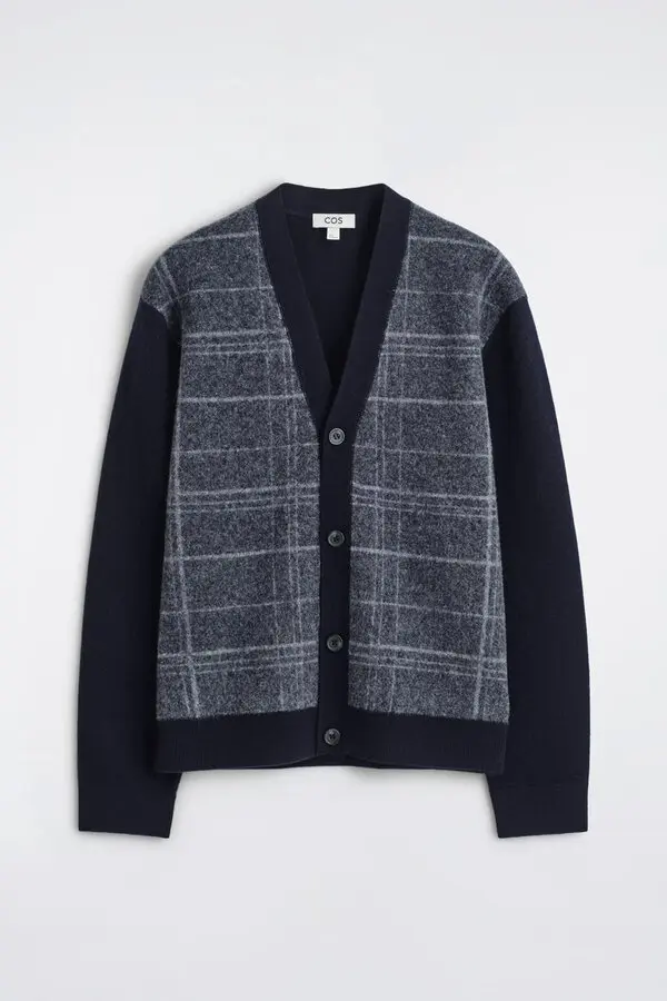 Cos Checked Wool V-neck Cardigan