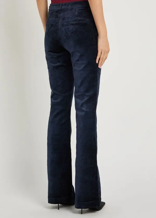 Paige Laurel Slim Flared-leg Velvet Trousers - Navy
