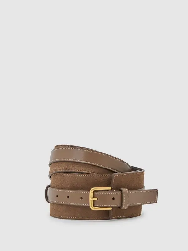 REISS Leather And Suede Corset Waist Belt
