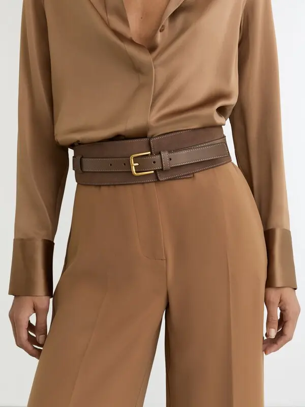 REISS Leather And Suede Corset Waist Belt