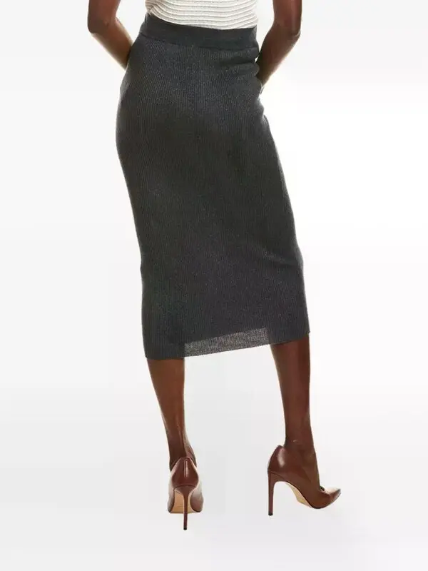 Brunello Cucinelli Ribbed Drawstring Midi Skirt