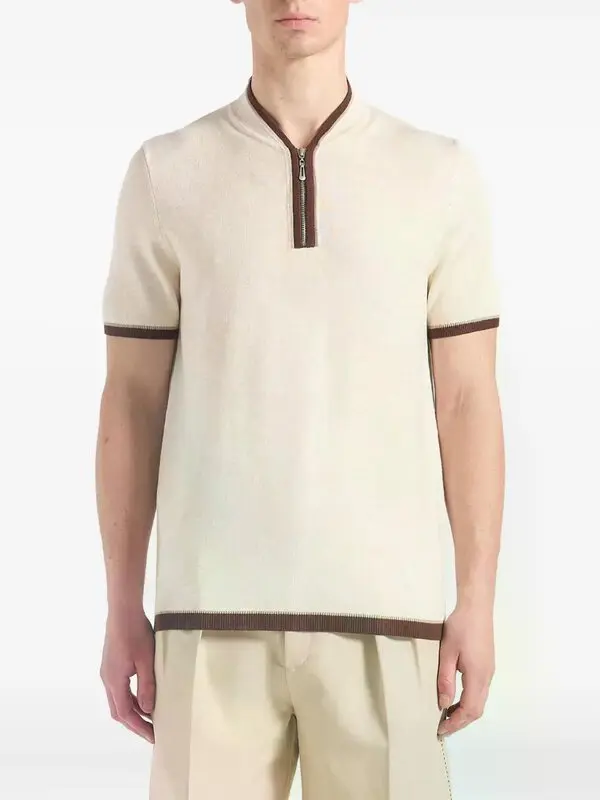 Manière De Voir Cream Crew Neck Zip Polo Shirt