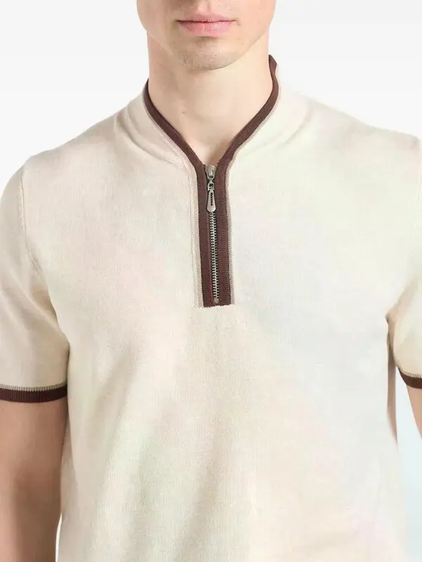 Manière De Voir Cream Crew Neck Zip Polo Shirt