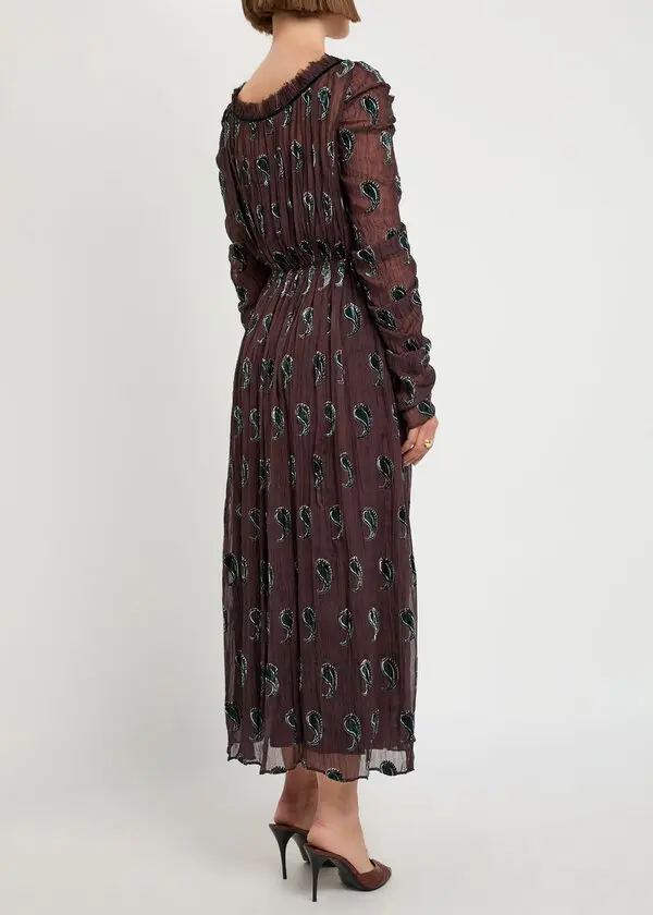 Tory Burch Paisley-devoré Silk-blend Midi Dress - Brown