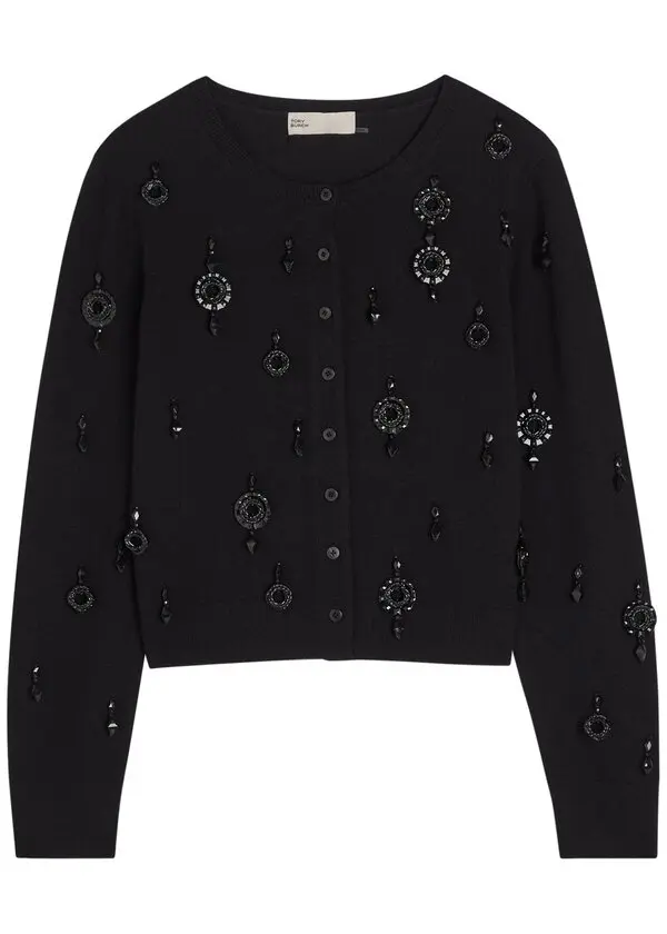 Tory Burch Embellished Wool And Cashmere-blend Cardigan