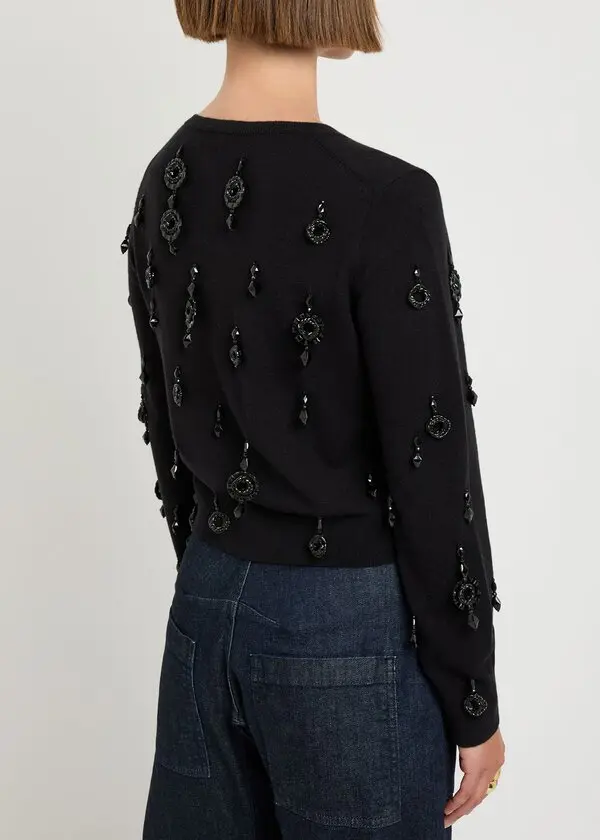 Tory Burch Embellished Wool And Cashmere-blend Cardigan