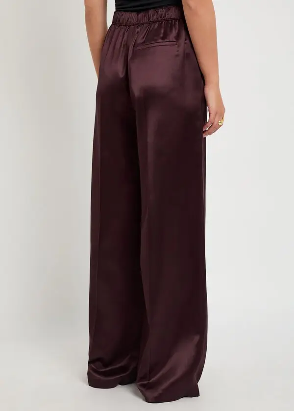 Tory Burch Pintuck Wide-leg Satin Trousers - Dark Red