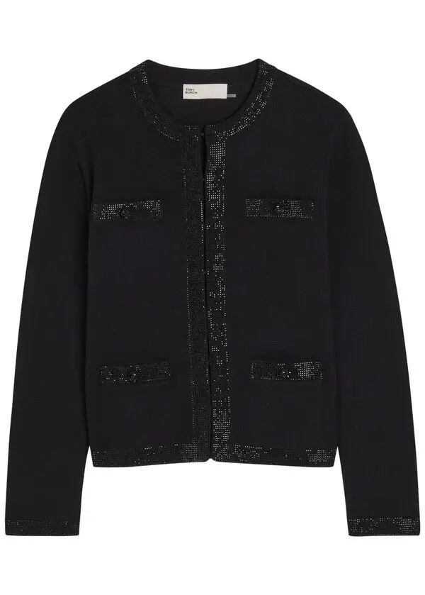Tory Burch Kendra Crystal-embellished Cardigan - Black