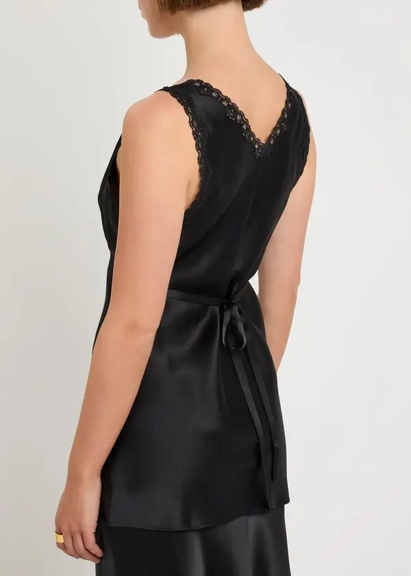 REFORMATION Addie Lace-trimmed Silk Top - Black