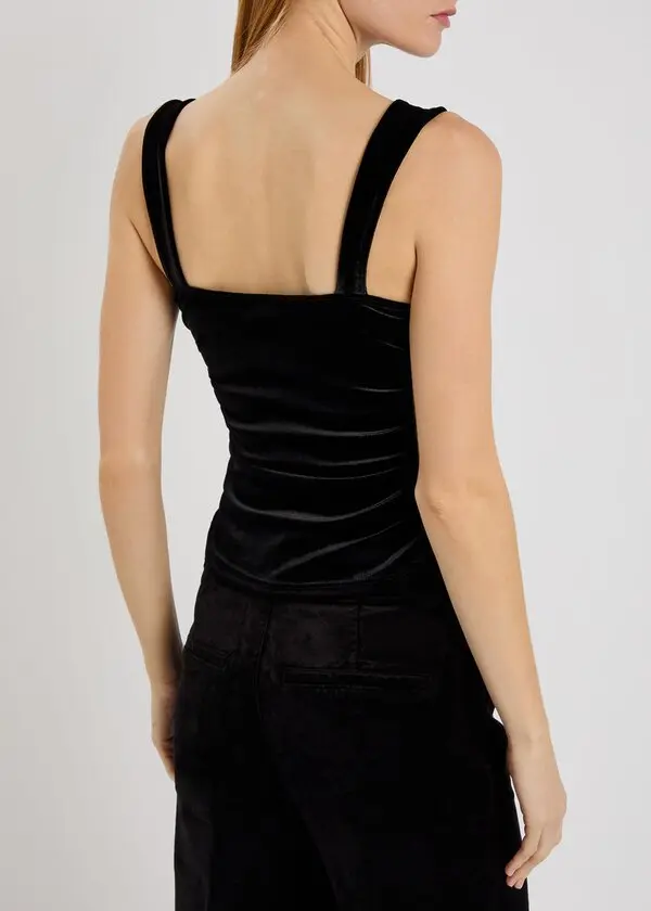 REFORMATION Trish Ruched Velour Top - Black