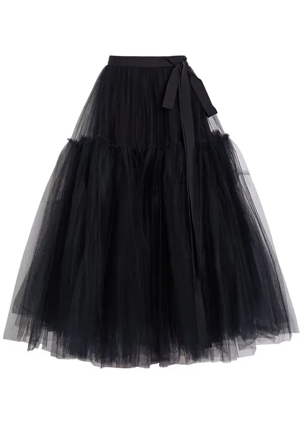 Erdem Bow-embellished Tulle Midi Skirt
