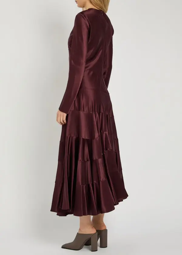 Tory Burch Asymmetric Satin Midi Dress - Dark Red