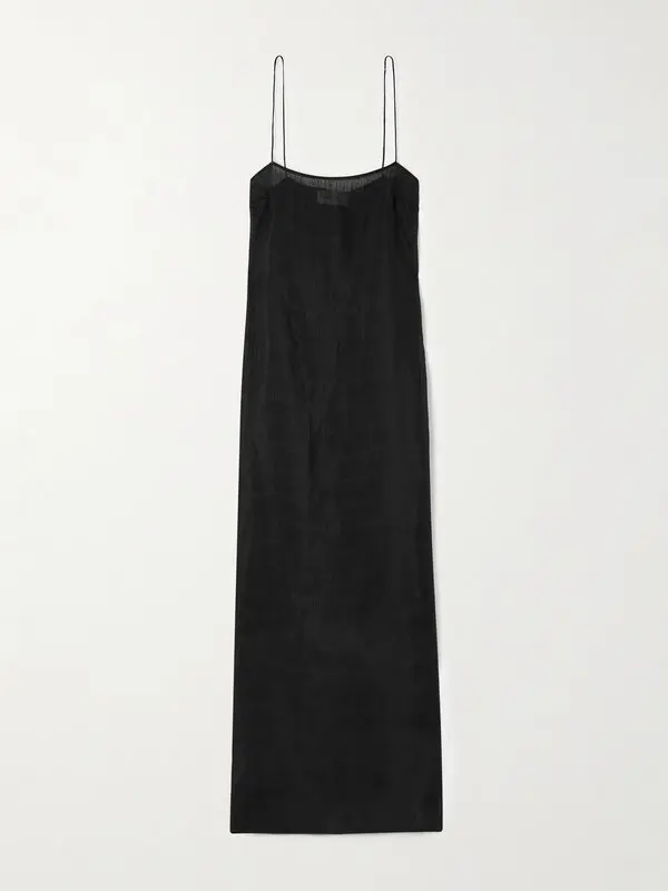 Matteau Shirred Silk And Linen-blend Maxi Dress - Black