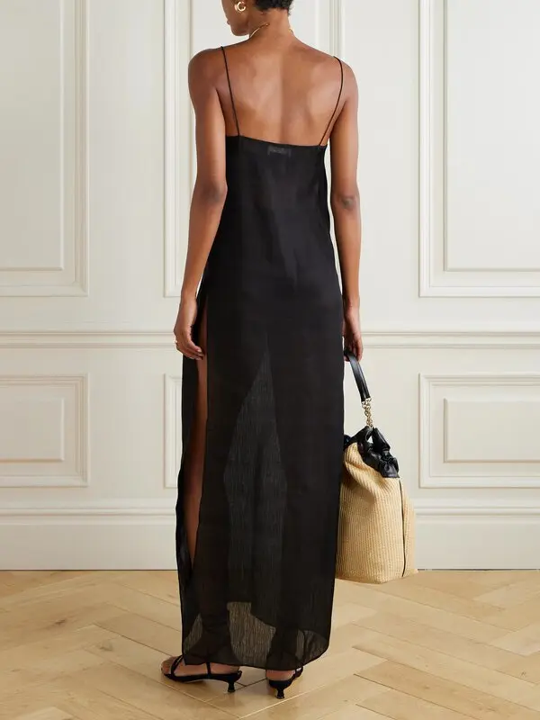 Matteau Shirred Silk And Linen-blend Maxi Dress