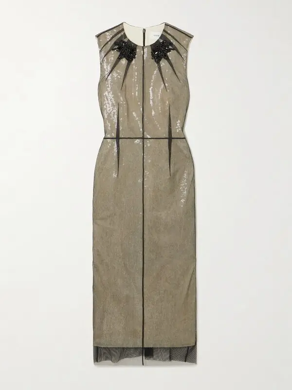 Erdem Layered Embellished Sequined Tulle Midi Dress
