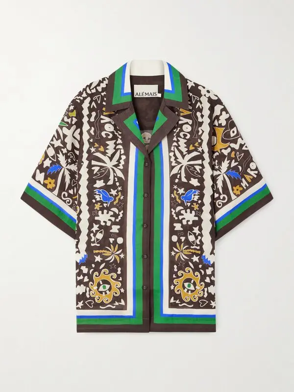 ALEMAIS Maroc Oversized Printed Ramie Shirt - Brown