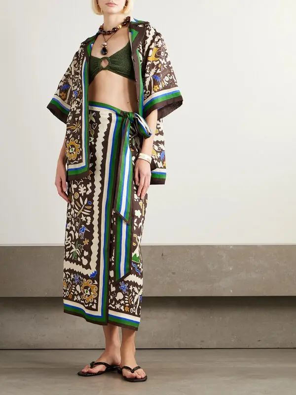 ALEMAIS Maroc Oversized Printed Ramie Shirt - Brown