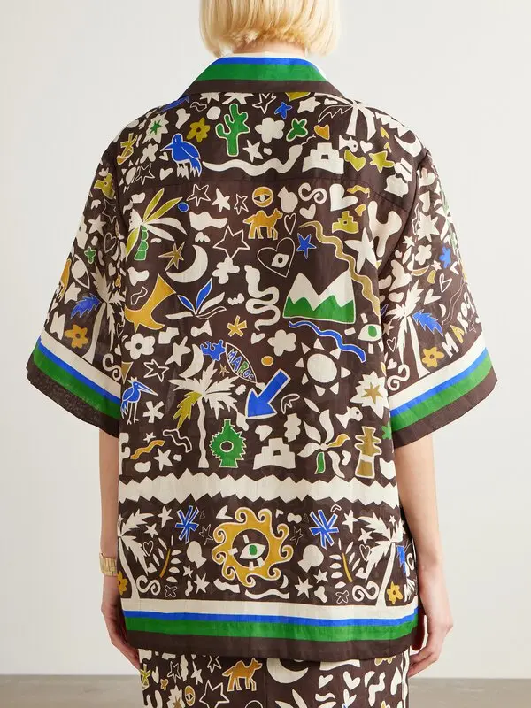 ALEMAIS Maroc Oversized Printed Ramie Shirt - Brown