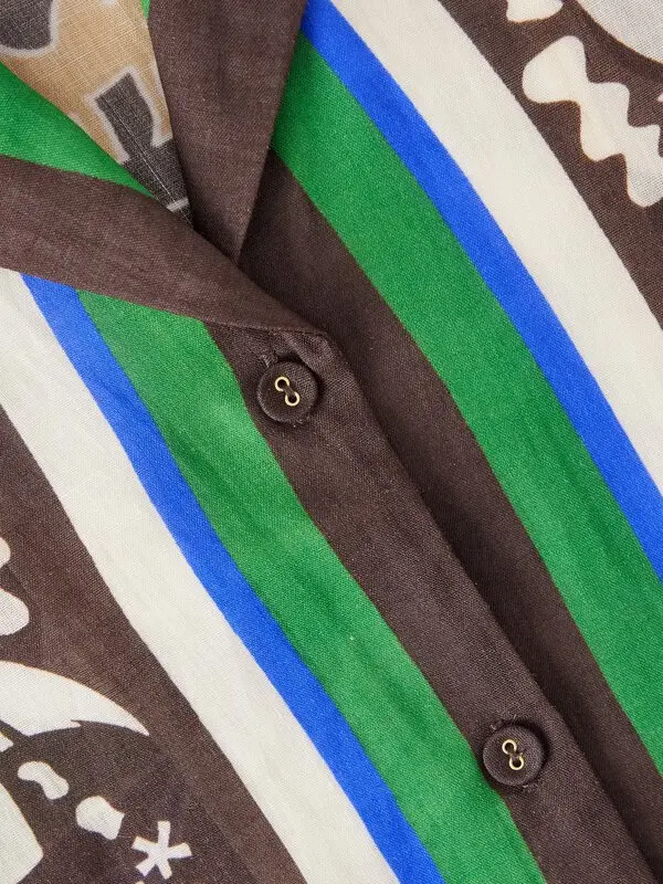ALEMAIS Maroc Oversized Printed Ramie Shirt - Brown