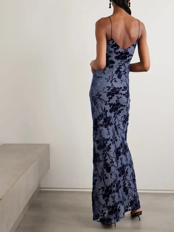 RODARTE Appliquéd Floral Devoré-velvet Gown - Blue