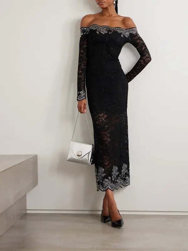 Rabanne Studded Stretch-lace Midi Dress