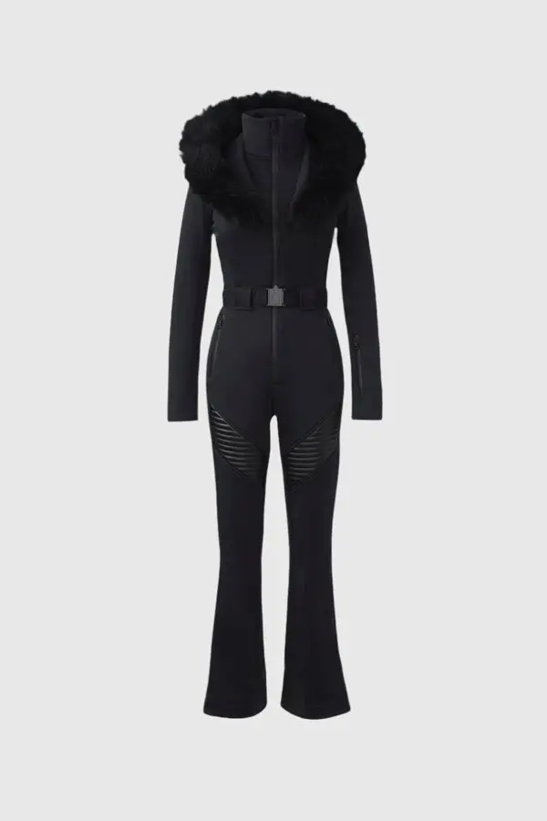 Mackage Fitted Fleece Ski Suit With Fur Trimmed Hood - Black