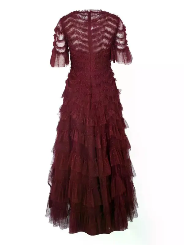 Needle & Thread Aviana Ruffled Embroidered Tulle Gown - Red | Editorialist