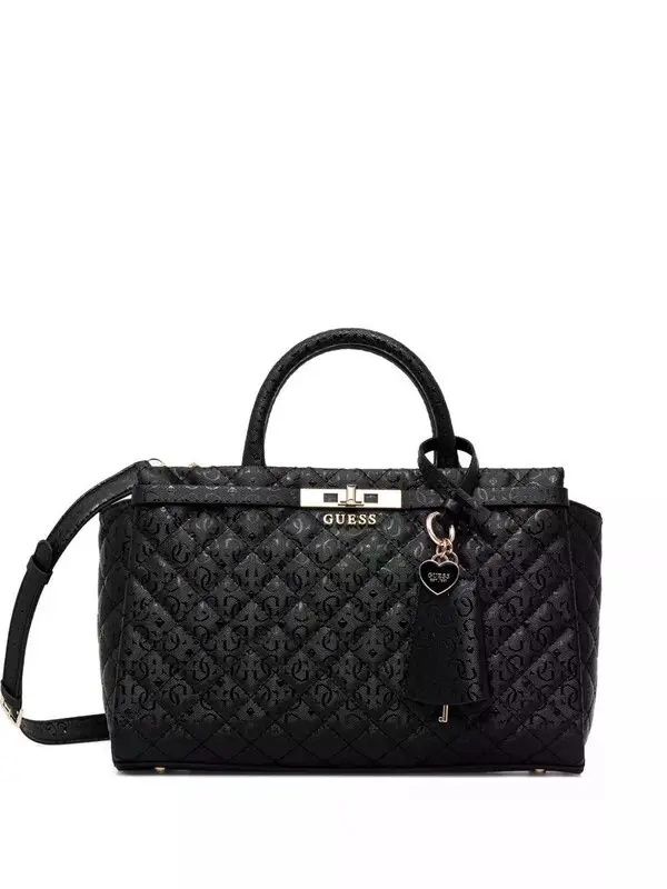 Guess Quilted Tote Bag With Charm - Black