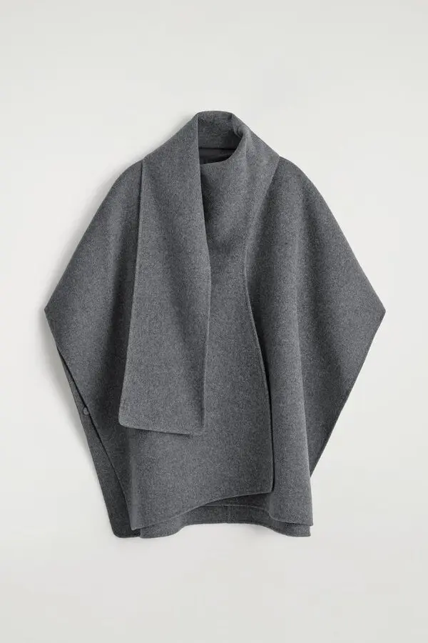 Cos Double-faced Merino Wool Scarf Cape - Gray
