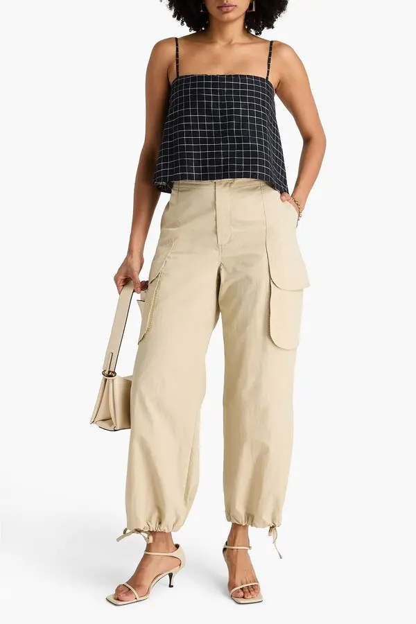 Vince Convertible Cropped Checked Top