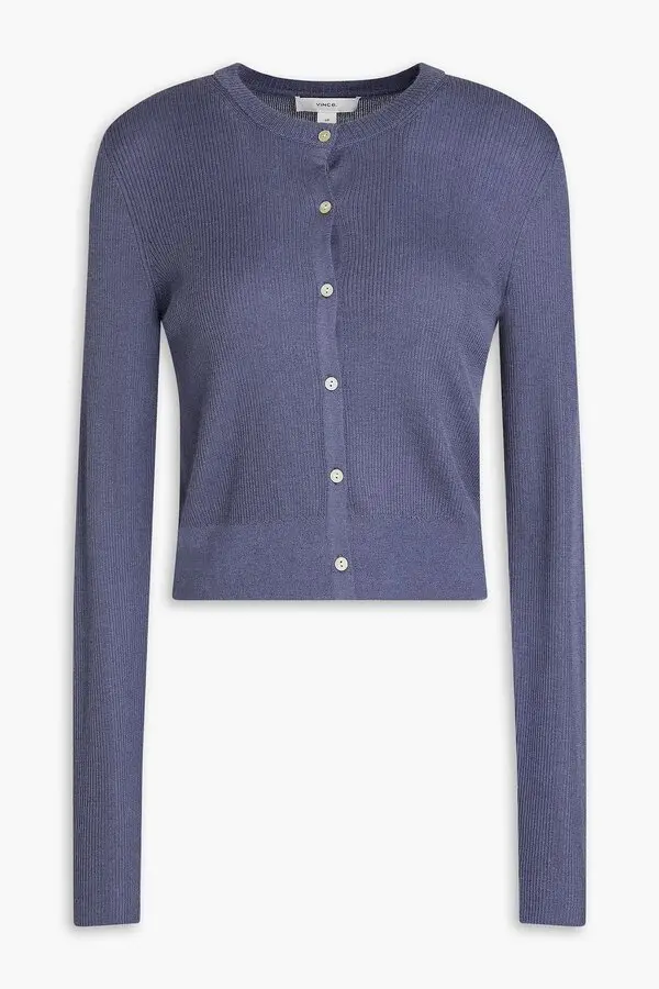 Vince Ribbed Cashmere And Silk-blend Cardigan - Slate Blue