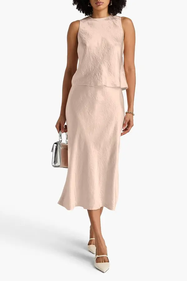 Vince Crinkled Satin Midi Skirt - Blush