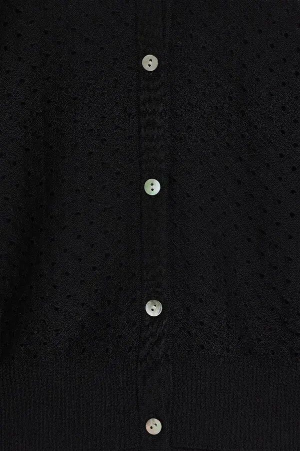 Vince Pointelle-knit Cotton-blend Cardigan - Black