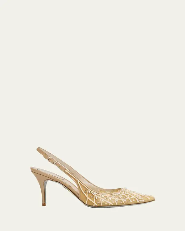 Rene Caovilla 80mm Embellished Net Tulle Pumps